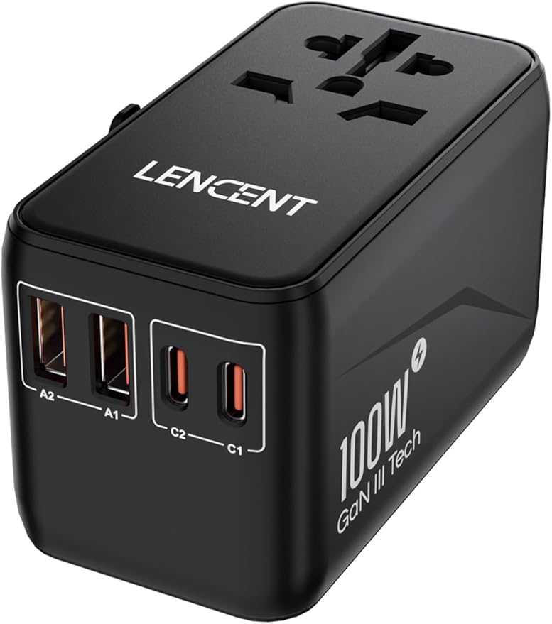 LENCENT Universal Travel Adapter, 100W GaN3 International Adaptor with ...