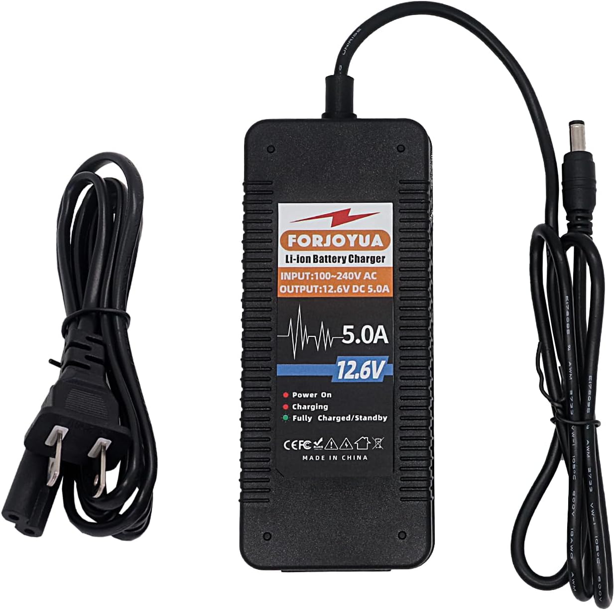 Amazon.com: FORJOYUA 12.6V 5A AC/DC Lithium Battery Charger for 3S 11.1V Li-ion Battery Pack ...