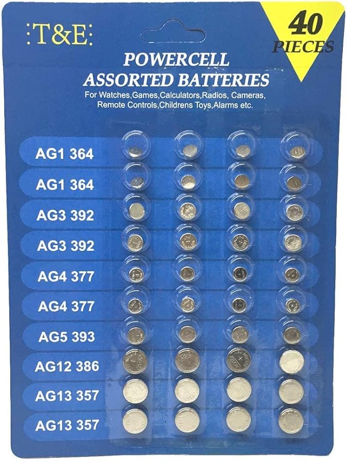 40 Piece Powercell Assorted Batteries for Watches Games Calculators ...