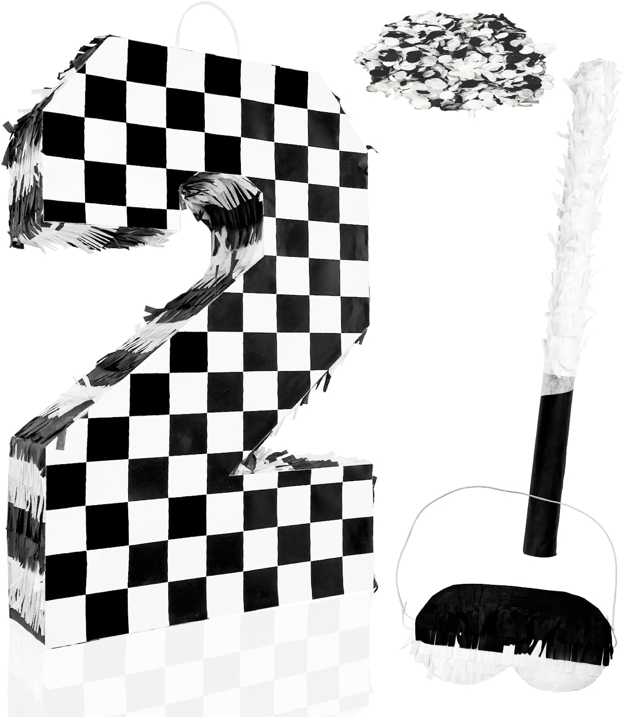 Amazon.com: MUNILAIL Checkered Number 2 Pinata Black and White ...