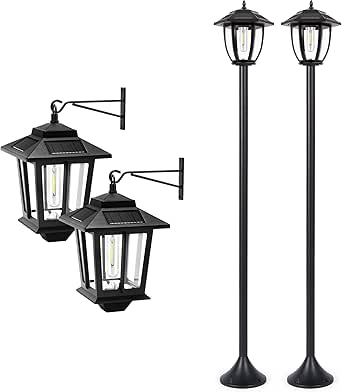 PASAMIC 63" Outdoor Solar Light Post 2 Pack and 2 Pack Hanging Solar ...