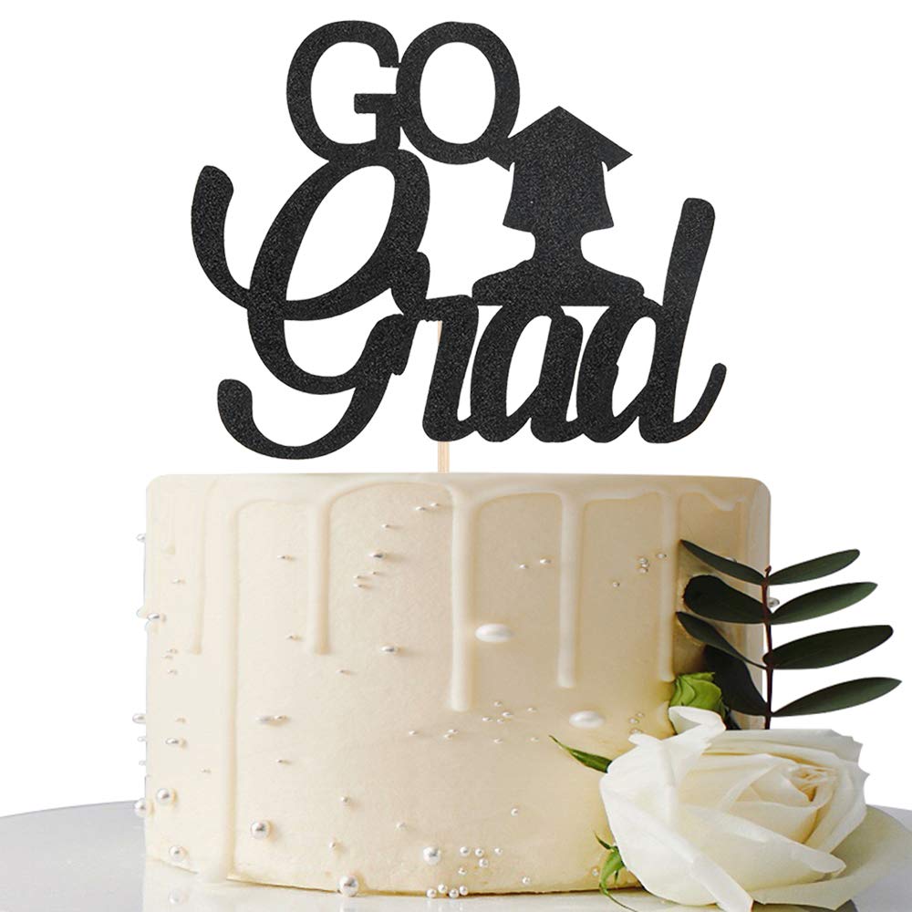 Buy Black Glitter Go Grad Cake Topper - Graduation Party Decorations ...