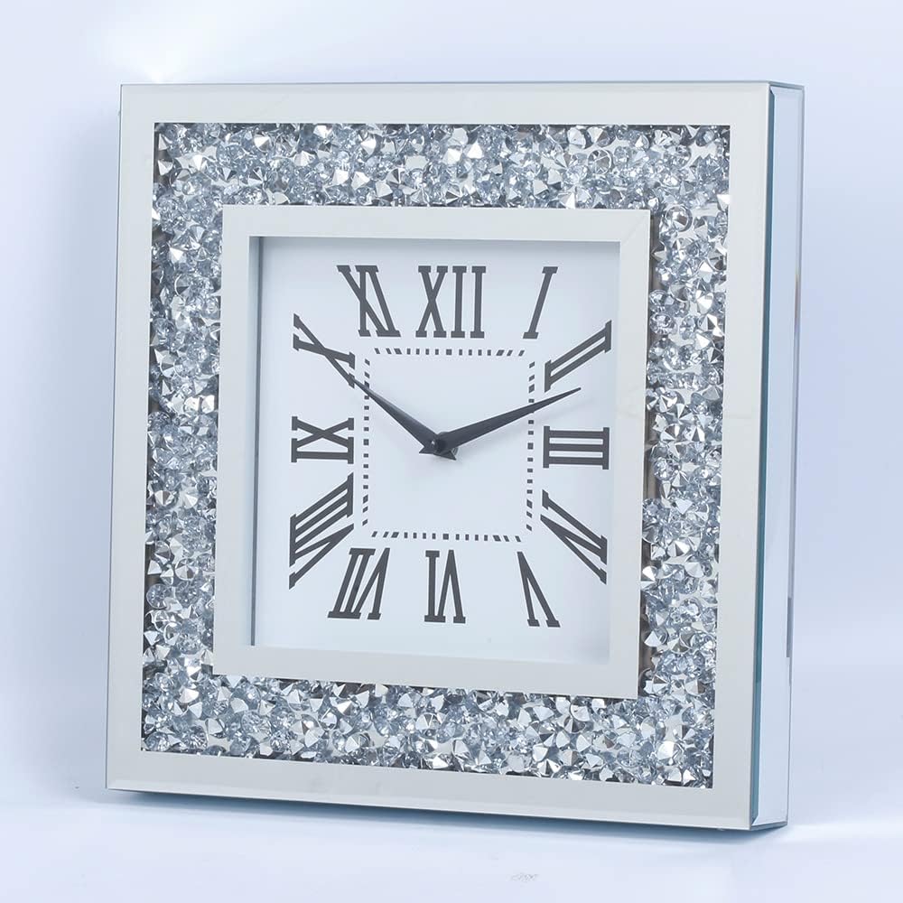 Amazon.com: Benjara Mirror Panel Frame Wall Clock with Crushed Faux ...