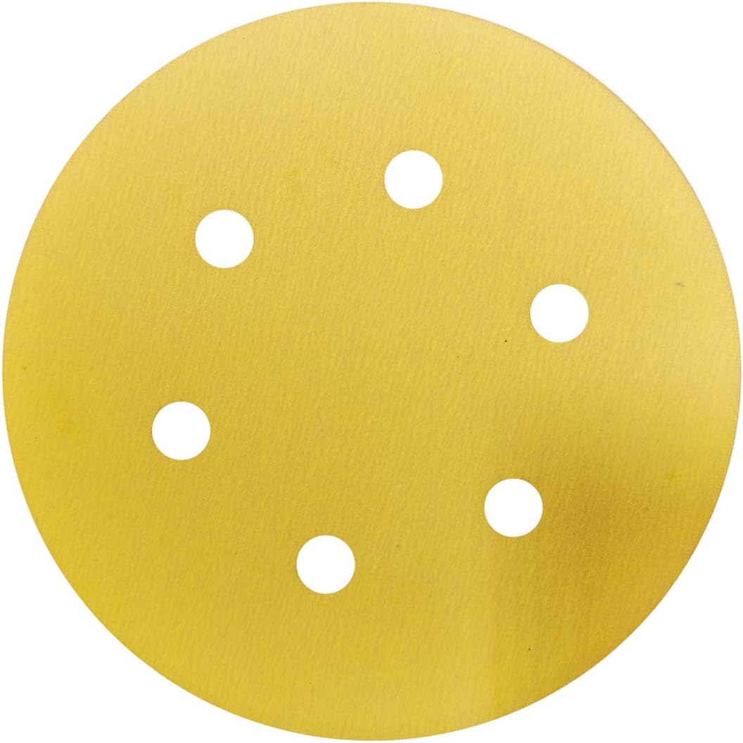 Tonmp 50 PCS 400 Grit 6 Inch 6-Hole Gold Hook and Loop Sanding Discs ...