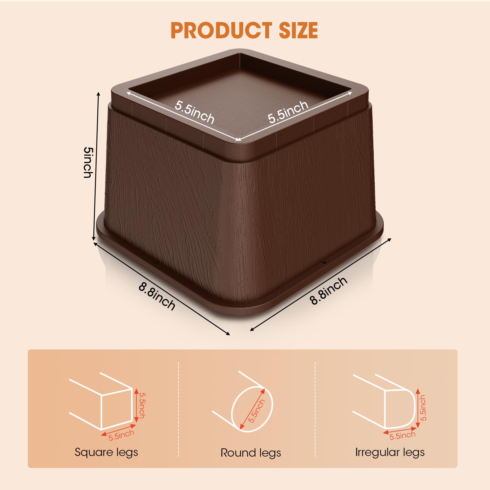 Snapklik.com : MYMULIKE Bed Risers 5 Inch, Oversized Fit Up To 5.5 ...