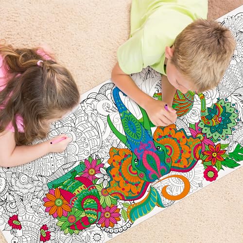 WATINC Jumbo Mandala Coloring Poster Animal Mandala Posters Elephant ...
