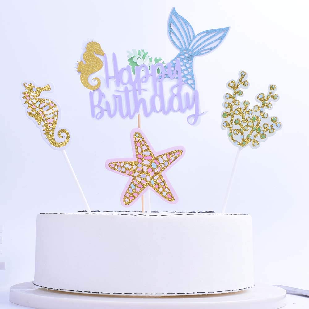 Shami Cartoon Sea Creatures With Mermaids Happy Birthday Cake Topper ...