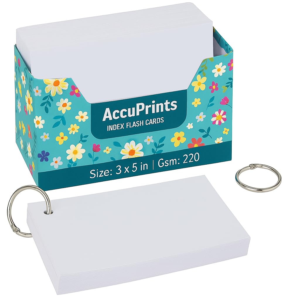AccuPrints Unruled Index Flashcard - 3x5 inch, White, 100 Cards, 220 ...