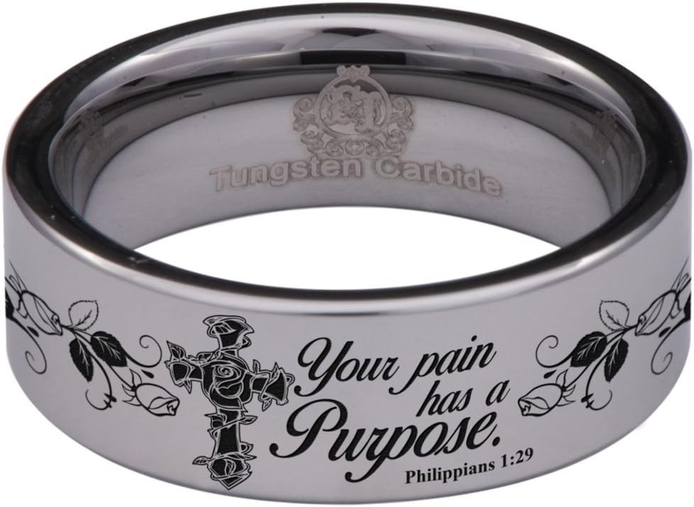 Friends of Irony Silver Tungsten Carbide Bible Verse Philippians Ring ...
