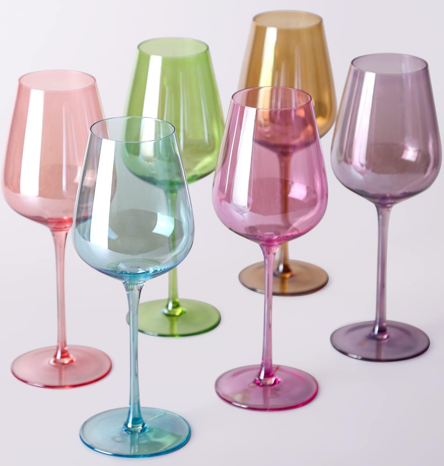 Amazon.com | comfit Colored Wine Glasses Set Of 6-15oz Hand Blown ...