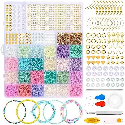 Tilenvi Perles Pour Bracelet, Lot De Mini Perles En Verre Multicolores ...