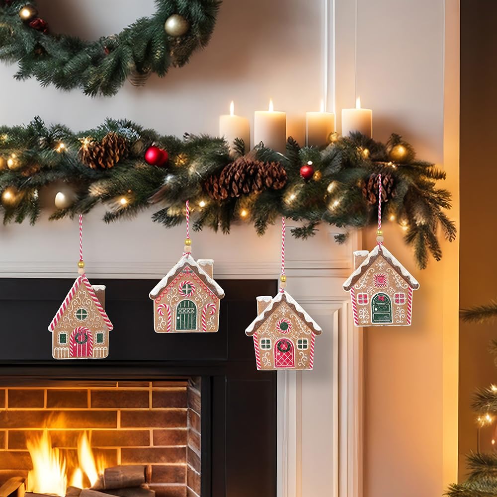 Snapklik.com : 4 Pcs Metal Gingerbread House Hanging Signs