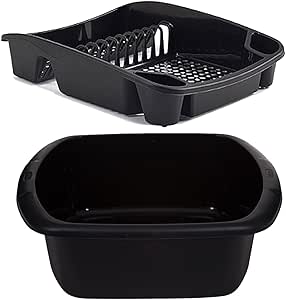 ZARVICZONIA Dish Drainer and Rectangular Washing Up Bowl Set Black ...