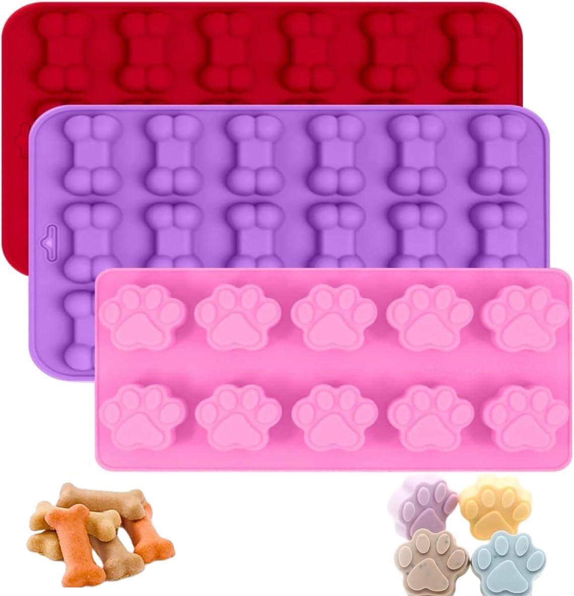 Amazon.com: Silicone Molds, Cute Paw and Bone Dog Treat Molds Non-stick ...
