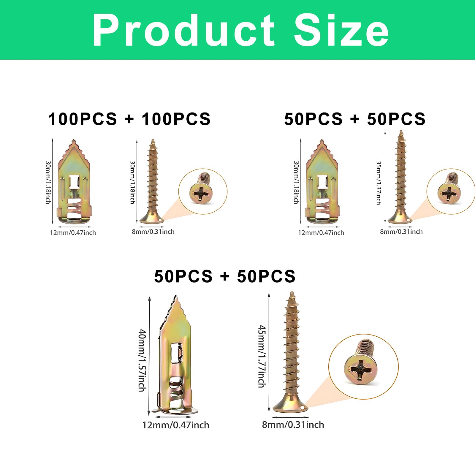 Snapklik.com : 400PCS Self-Drilling Drywall Anchors, Zinc Plated Steel ...