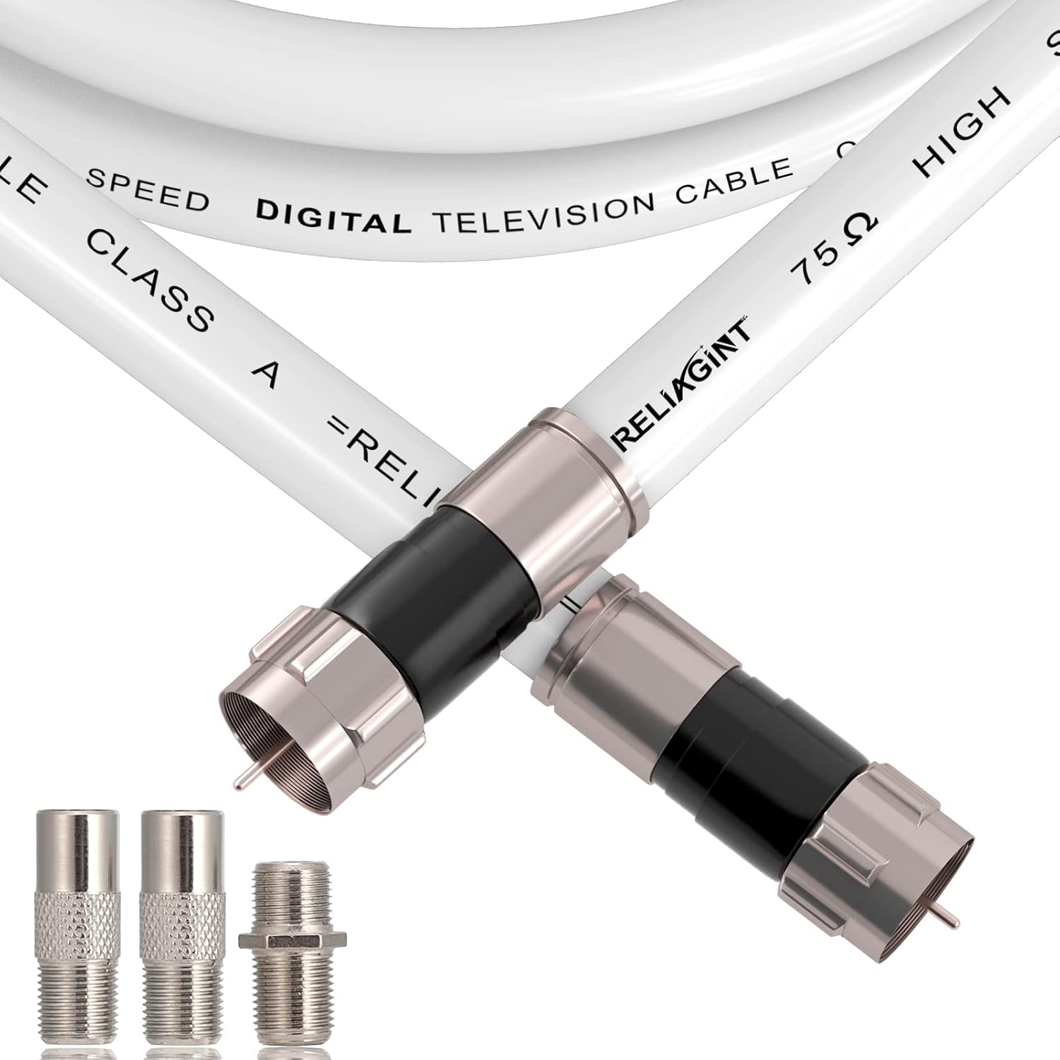 Cabo coaxial RG6 branco de 15,2 m com conector F, adaptador de extensão ...