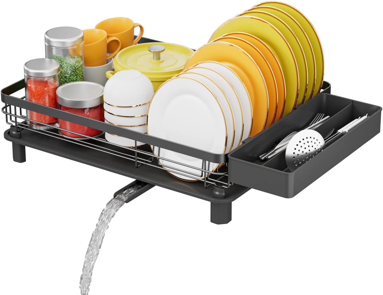 OFOAEEA Dish Drainer Rack, Dish Drying Rack with Drip Tray, Dish Rack ...