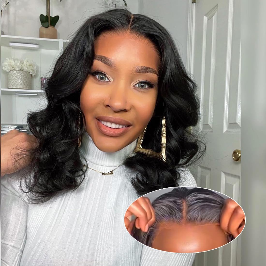 Amazon.com : Bob Wig Human Hair Wigs for Black Women 4x4 Glueless Wigs ...