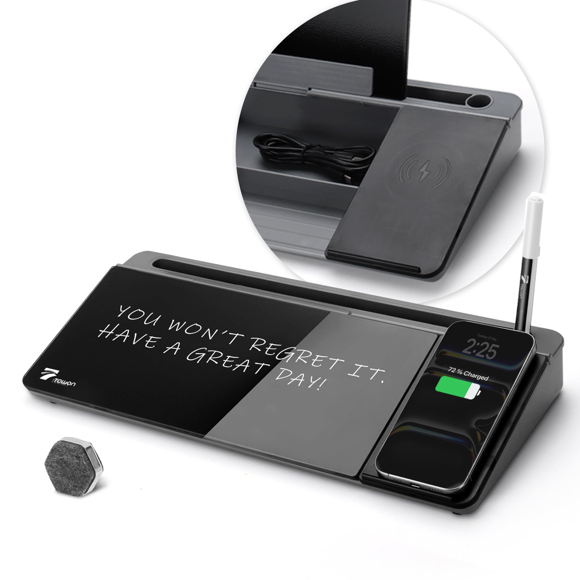 Amazon.com : TOWON Black Desk Dry Erase Board with Charger Pad, Small ...