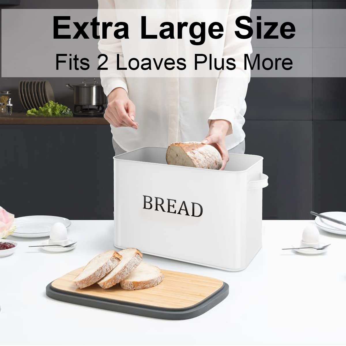 Snapklik.com : Extra Large White Bread Box Vertical Vintage Metal Bread Bin
