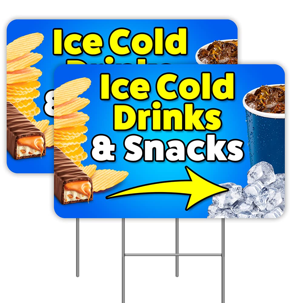 Amazon.com: 2 Pack Ice Cold Drinks & Snacks Yard Sign 16" x 24 ...