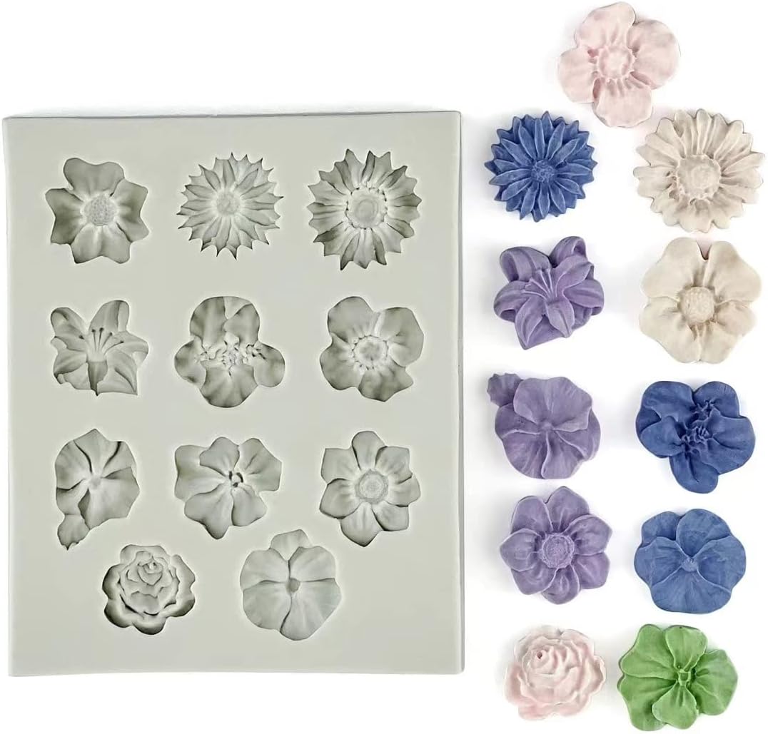 Amazon.com: 6 Pcs Flower Silicone Mold Set,Rose Daisy Butterfly and ...