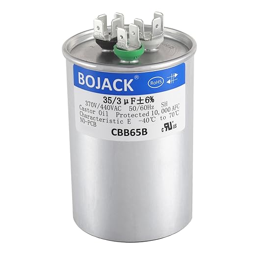 BOJACK 35+3 uF ±6% 35/3 MFD 370/440 VAC CBB65B Dual Run Start Round Capacitor for Condenser ...