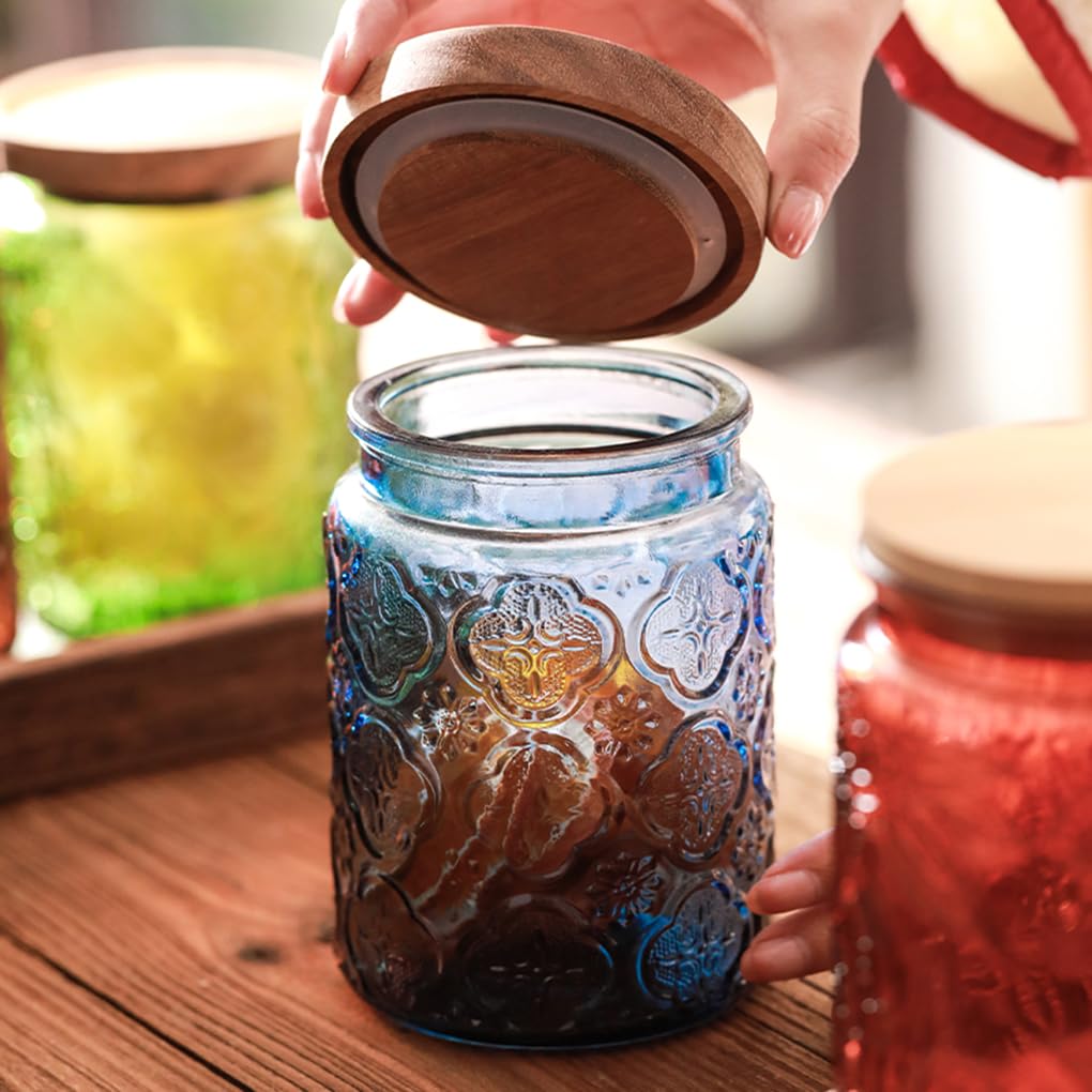 Snapklik.com : ANSQU Set Of 2 Vintage Glass Jars, Blue Glass Storage Jars