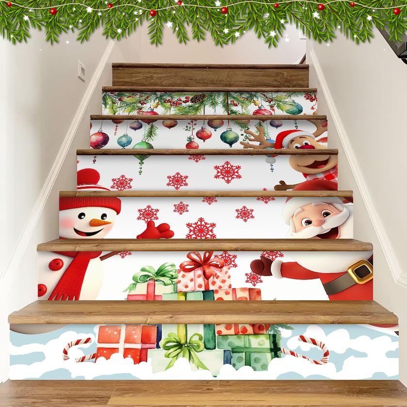 Amazon.com: 6Pcs Christmas Stair Stickers Decals Snowman Christmas ...