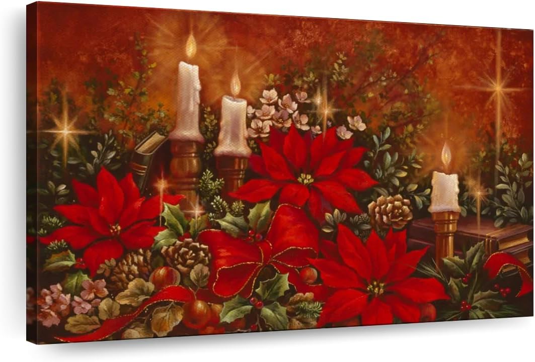 Amazon.com: Elephant Stock Lighted Poinsettia Wall Art - Horizontal ...