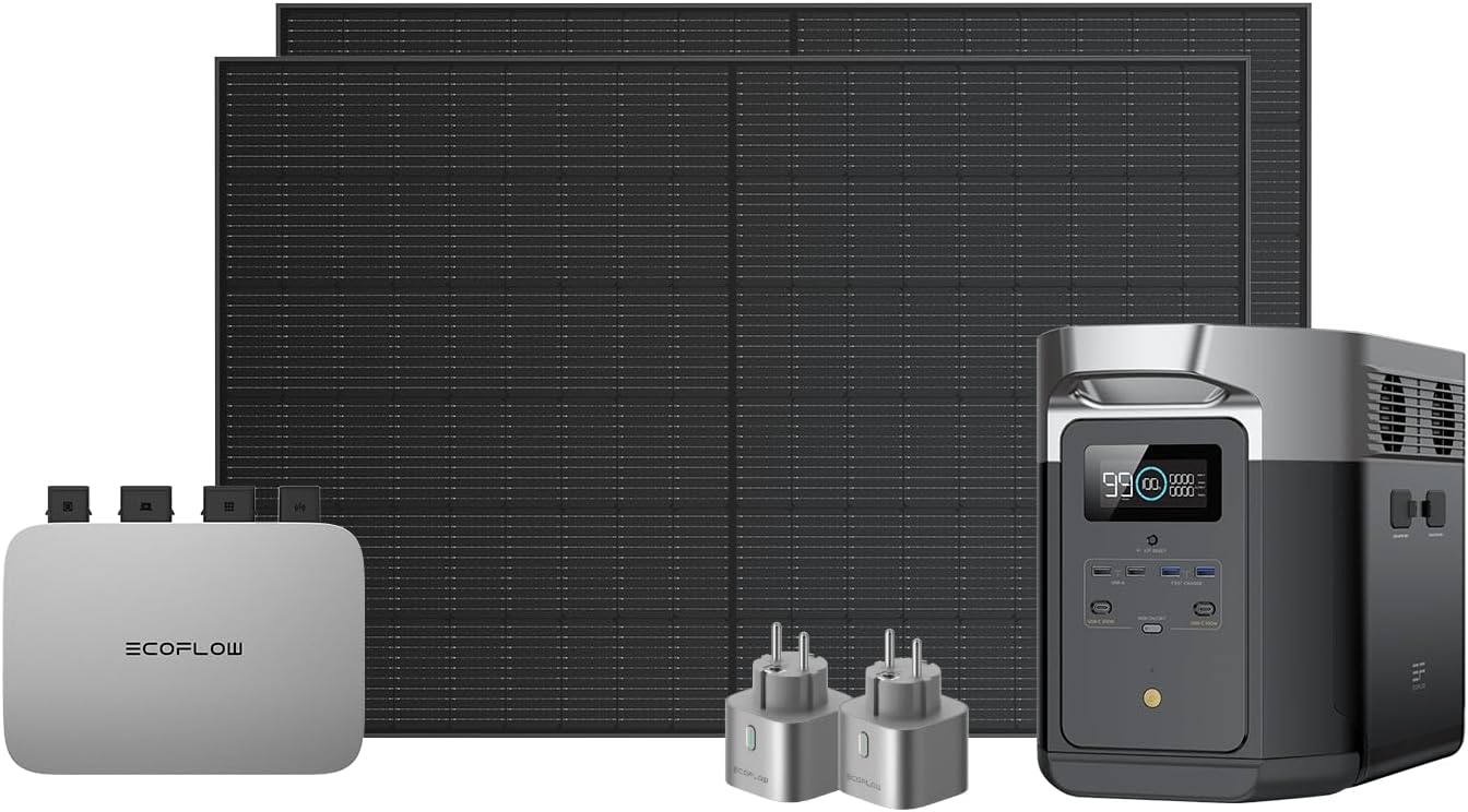 EcoFlow PowerStream Micro-onduleur(800W) avec Panneau Solaire monocristallins 400W*2,et DELTA ...