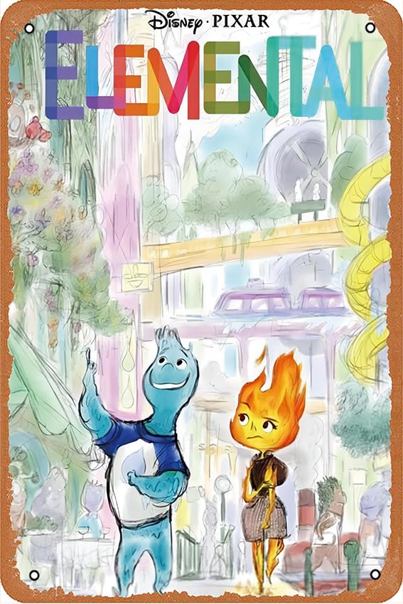 Amazon.com : Pixar's Elemental (2023) Movie Poster Retro Metal Tin Sign ...