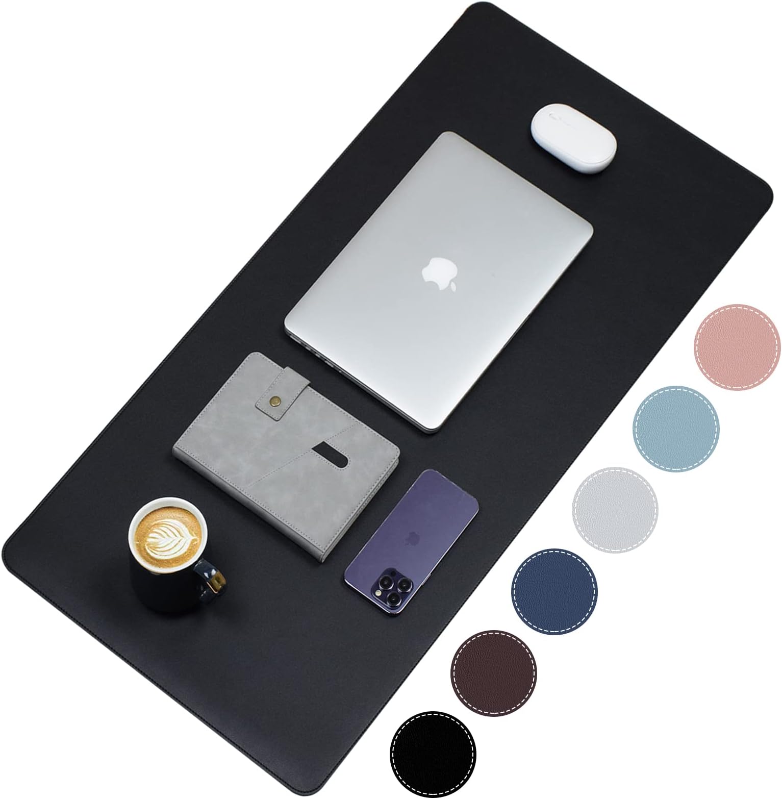 Black Leather Desk Mat Large Mouse Pad and Computer Desk Mat with Non ...