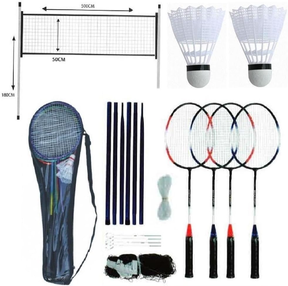Unibos 4 Player Badminton Set With Racket Poles & Net Shuttlecock ...