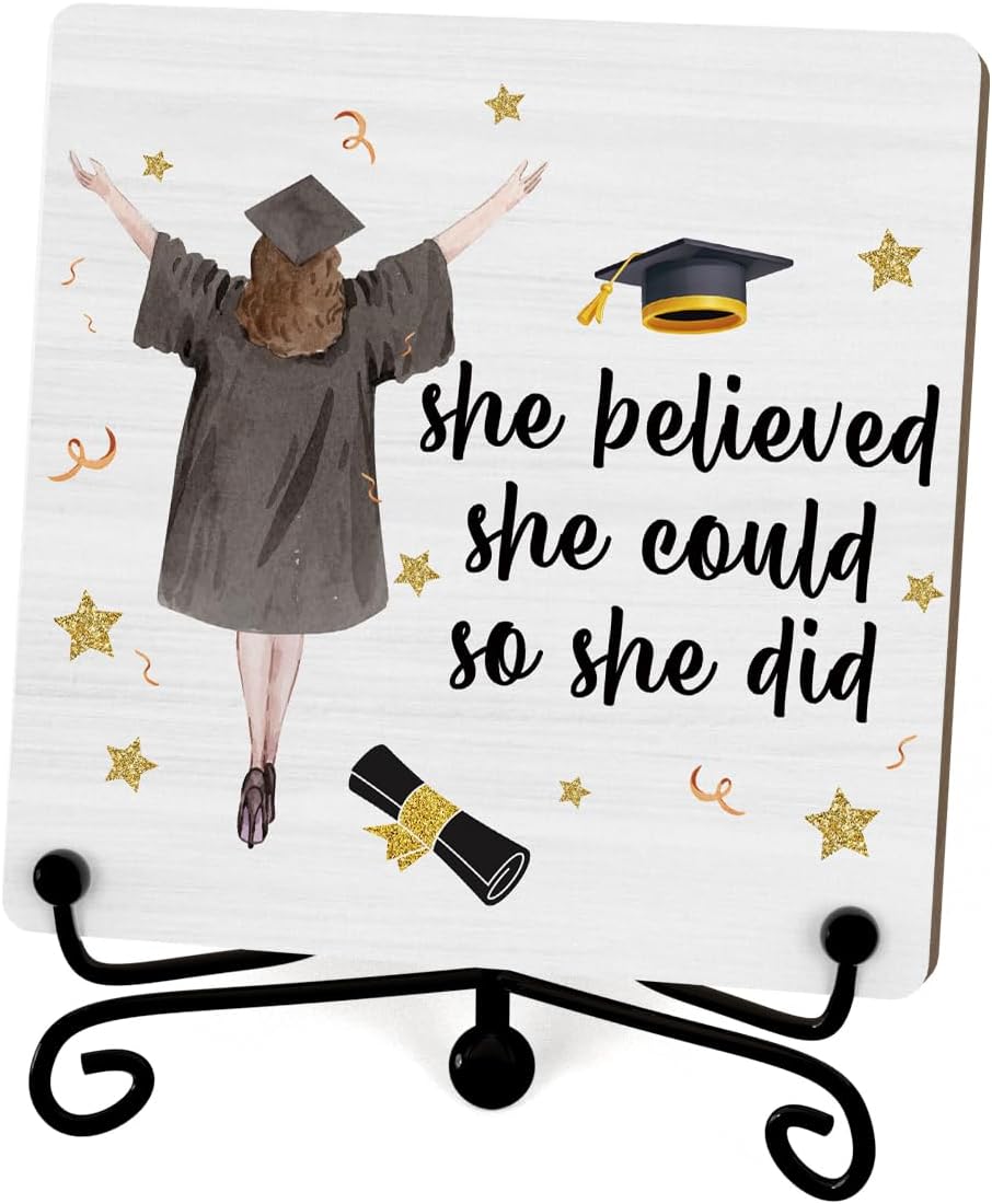 Amazon.com: Graduation Desk Decorative Sign, She Believed She Could So ...
