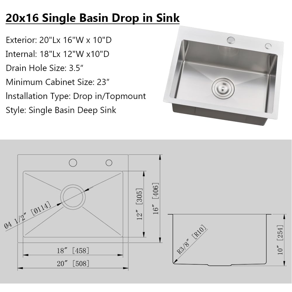 (Similarly)20 Drop in Kitchen Sink, 20" x 16" Kitchen Sink Drop in 16 ...