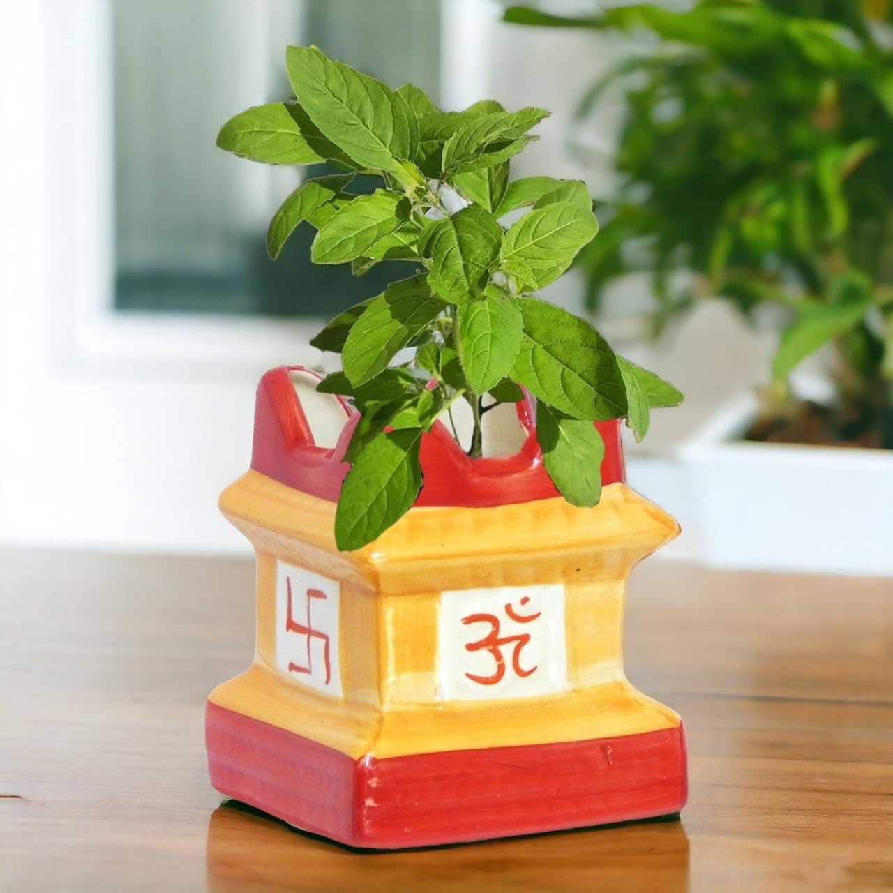 ecofynd 5 inches Tulsi Ceramic Plant Pots, Flower Pot with Drainage ...