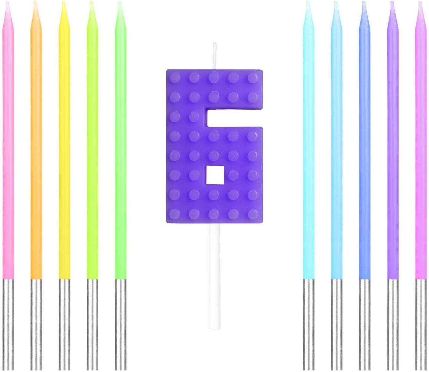 Amazon.com: iNINGER Building Block Number 6 Candles,Pixel Birthday 6th ...
