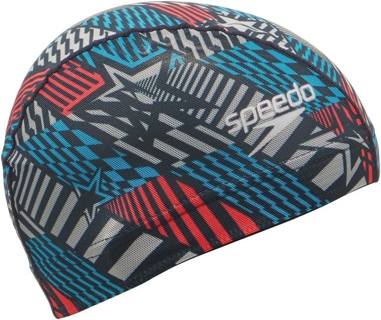 Amazon | Speedo(スピード) スイムキャップ ブーンジオメトリックメッシュキャップ SE12402 ブルー/レッド M ...