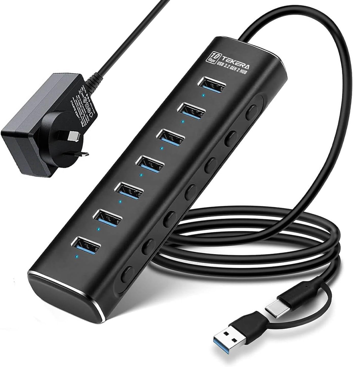 7 Port USB 3.2 Hub,TEKERA USB C Hub 10Gbps Splitter with USB-A 3.2, 2 ...