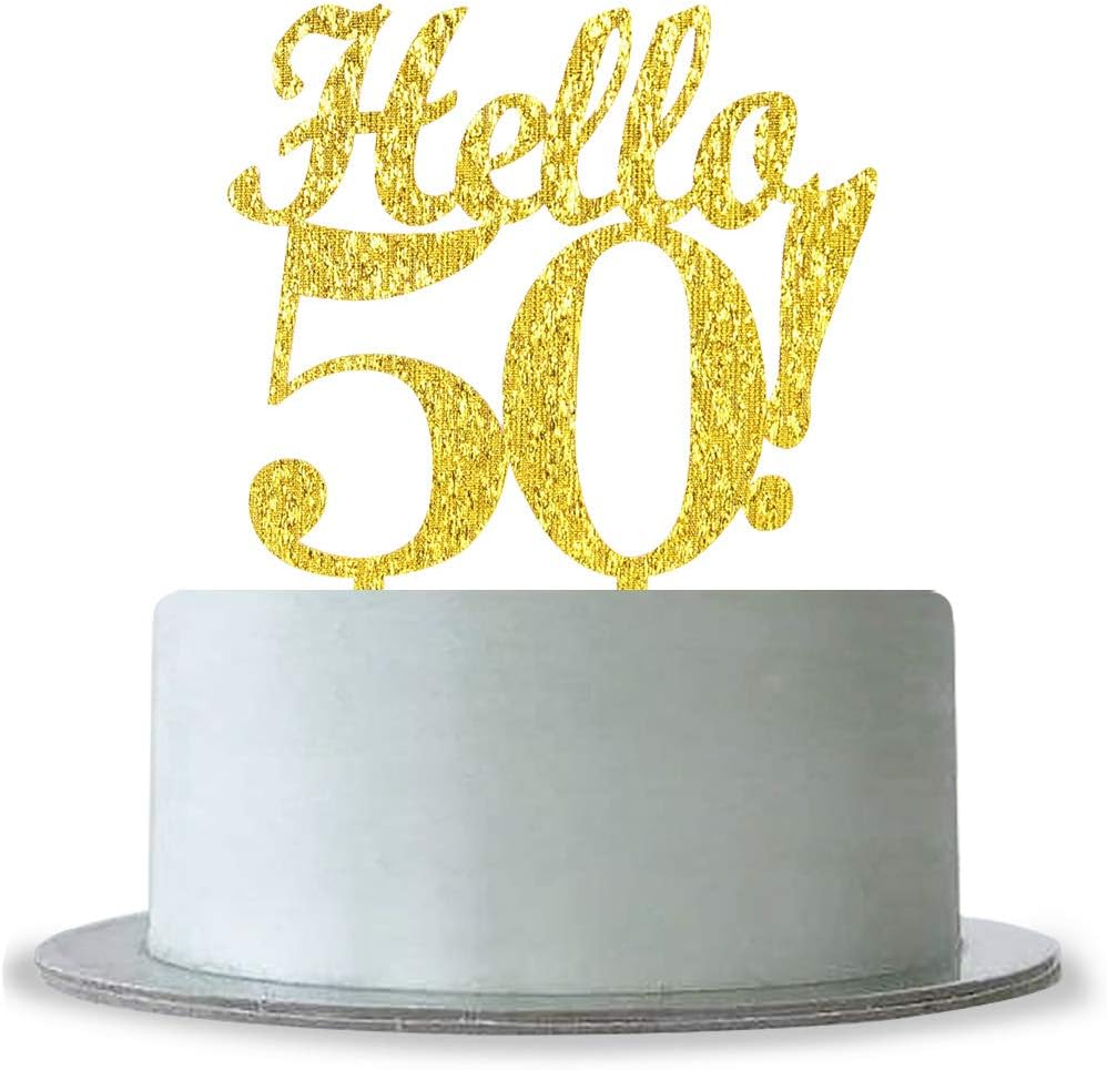 Amazon.com: Gold Hello 50 Cake Topper for 50th Birthday Wedding ...