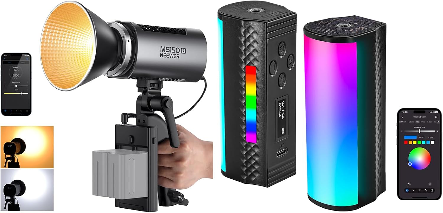 Amazon.com : NEEWER MS150B 130W Bi Color LED Video Light Mini COB ...