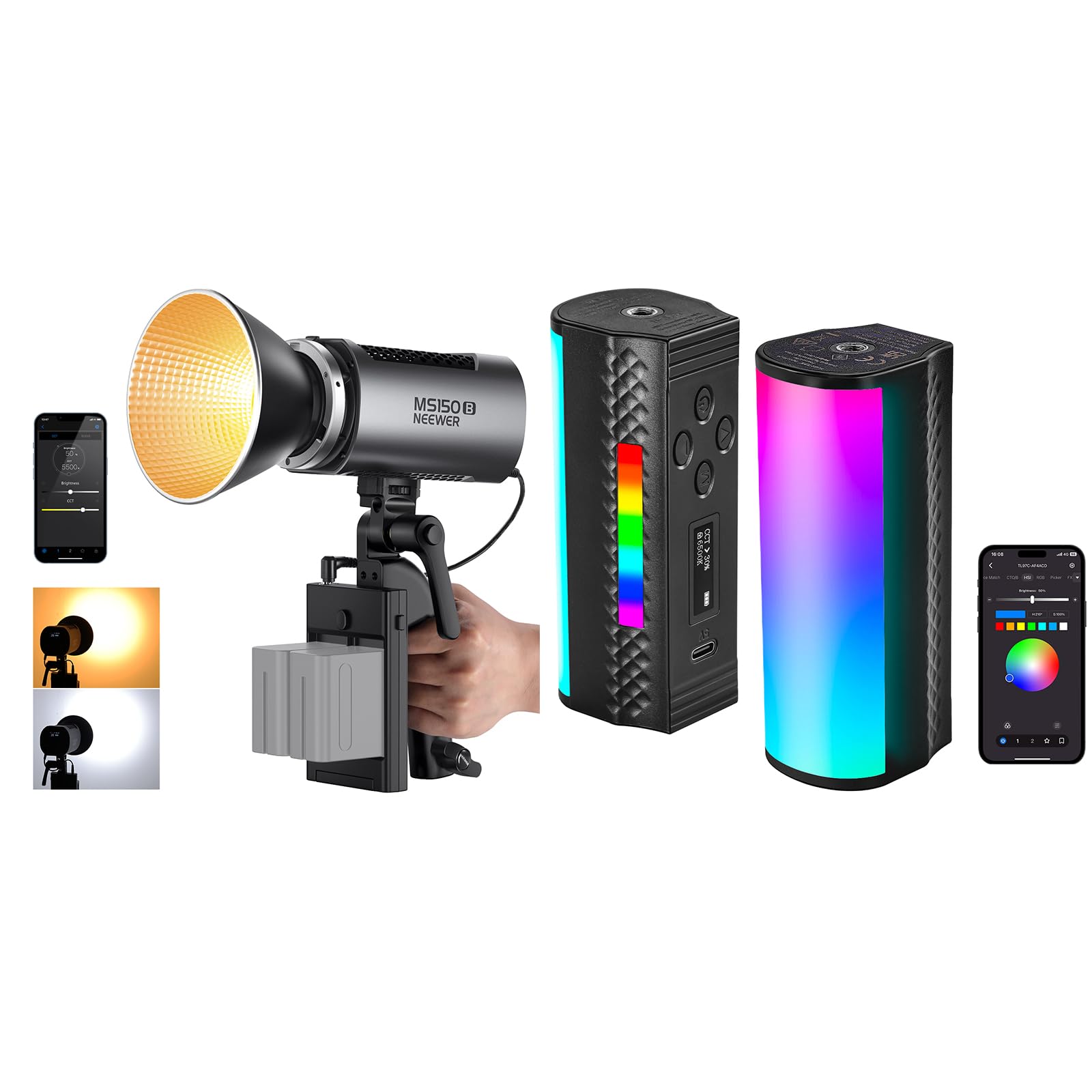 Amazon.com : NEEWER MS150B 130W Bi Color LED Video Light Mini COB ...