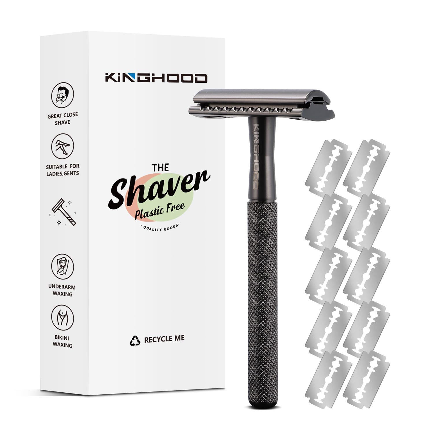 Amazon.com: KINGHOOD Safety Razor - One Blade, Metal, Reusable, Double ...