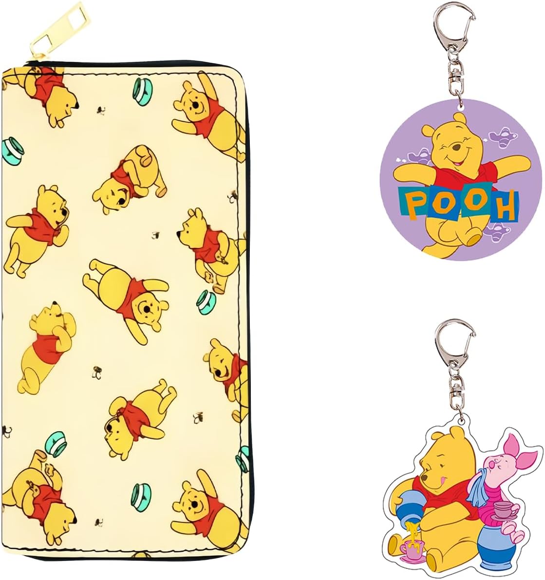 CNEISEJK Cartoon Pooh Piglet PU Leather Wallet with Keychain Pooh Bear ...