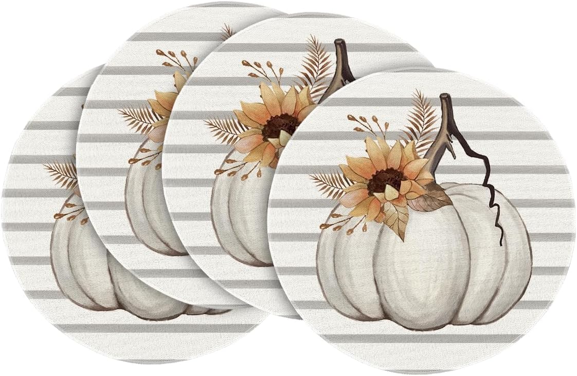 Amazon.com: Artoid Mode Stripes Pumpkin Sunflower Leaves Round Fall ...