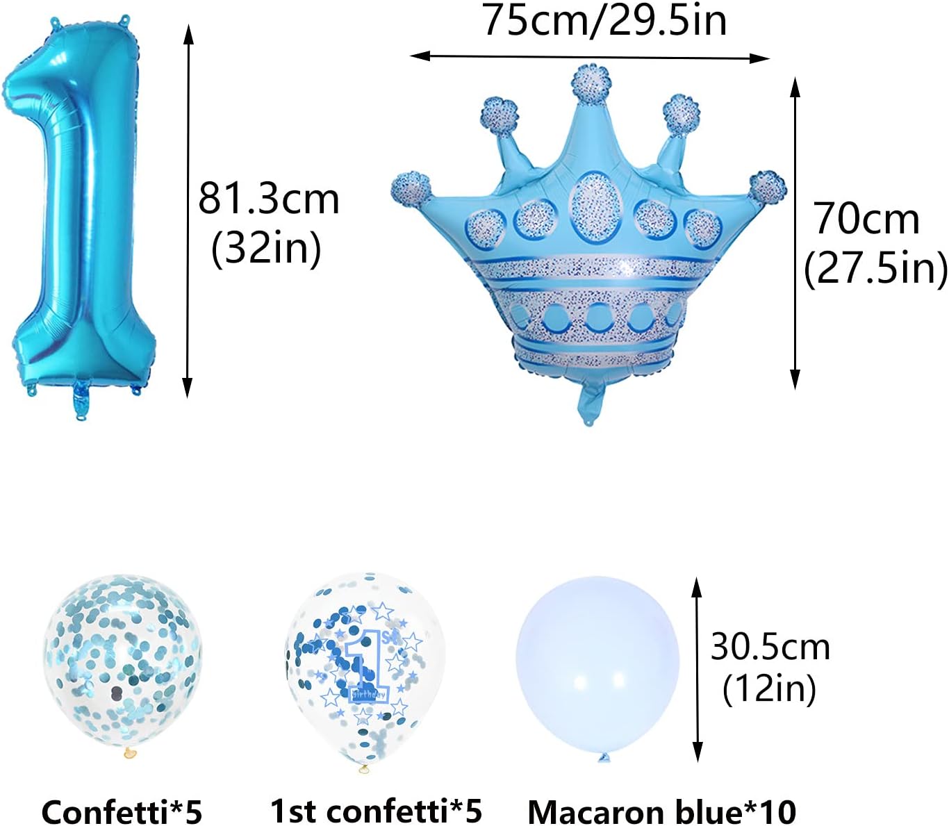 FACHY 1st Birthday Decorations Boy, Happy 1st Birthday Balloons Crown ...