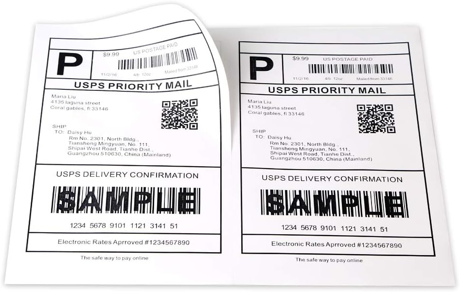 Amazon.com : [100 Sheets; 200 Labels] Half Sheet Self Adhesive Shipping ...