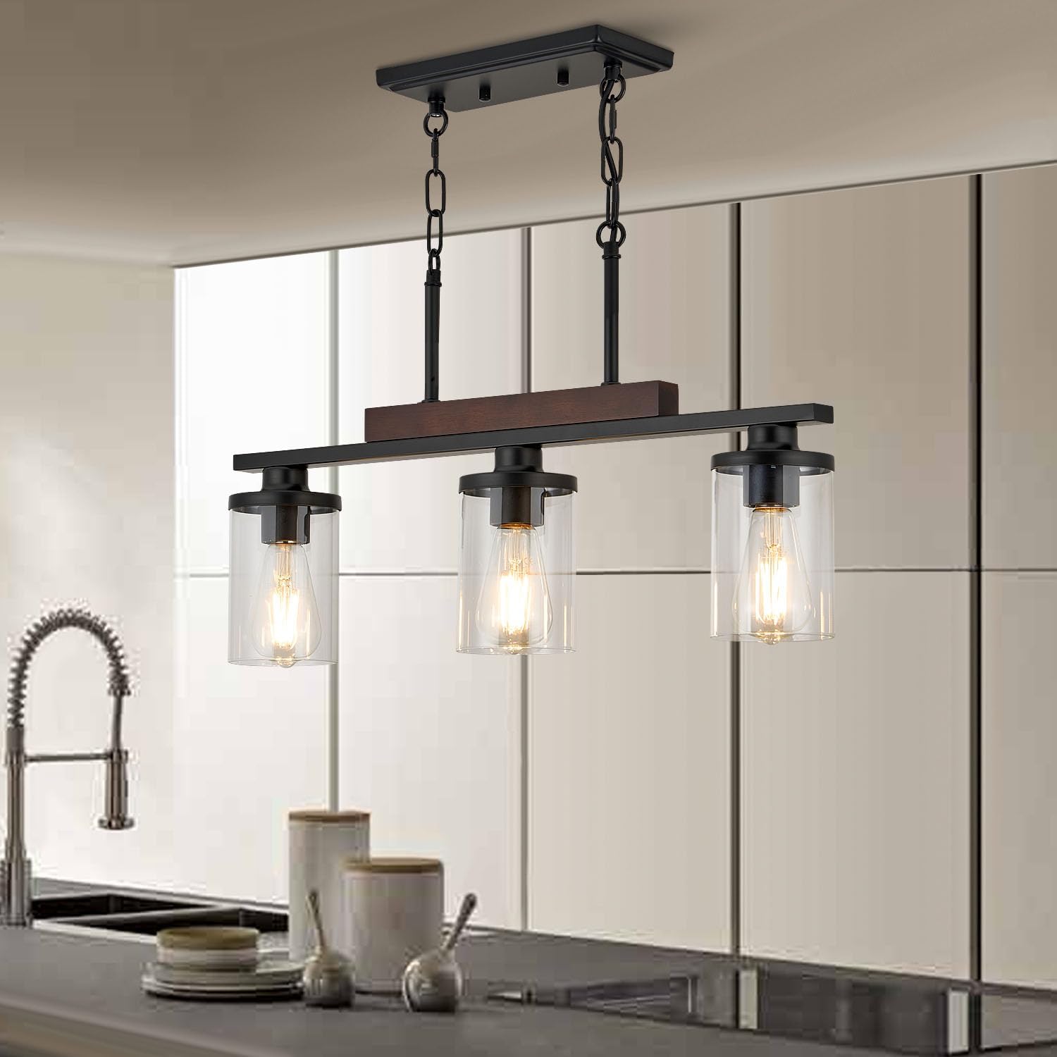 Kitchen Island Lighting,3-Lights Rectangle Farmhouse Dining Room Light ...