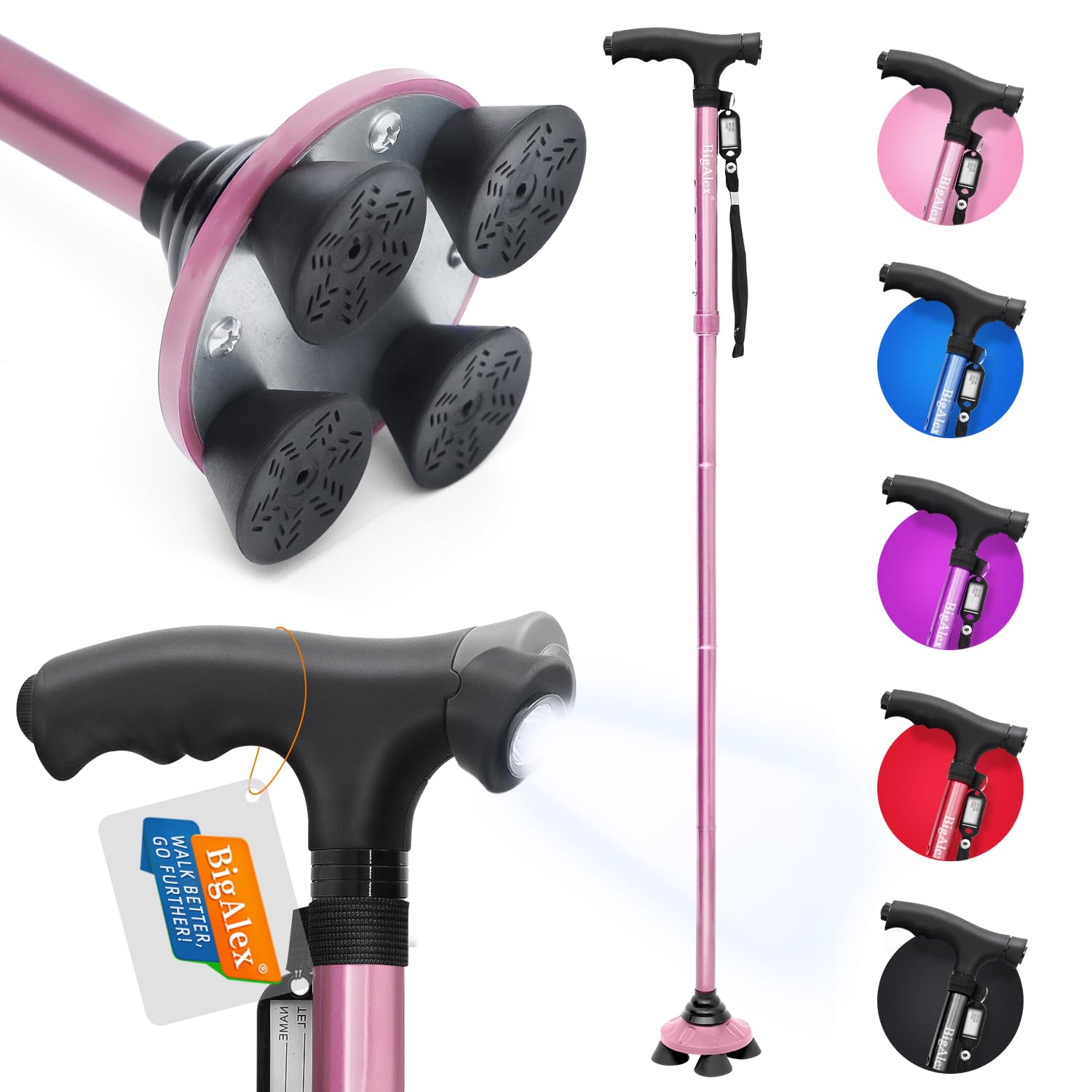 Amazon.com: BigAlex Folding Walking Cane with LED Light,Pivoting Quad ...